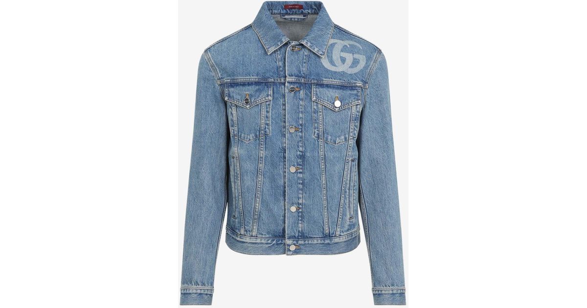 Gucci Logo Denim Jacket in Blue for Men | Lyst