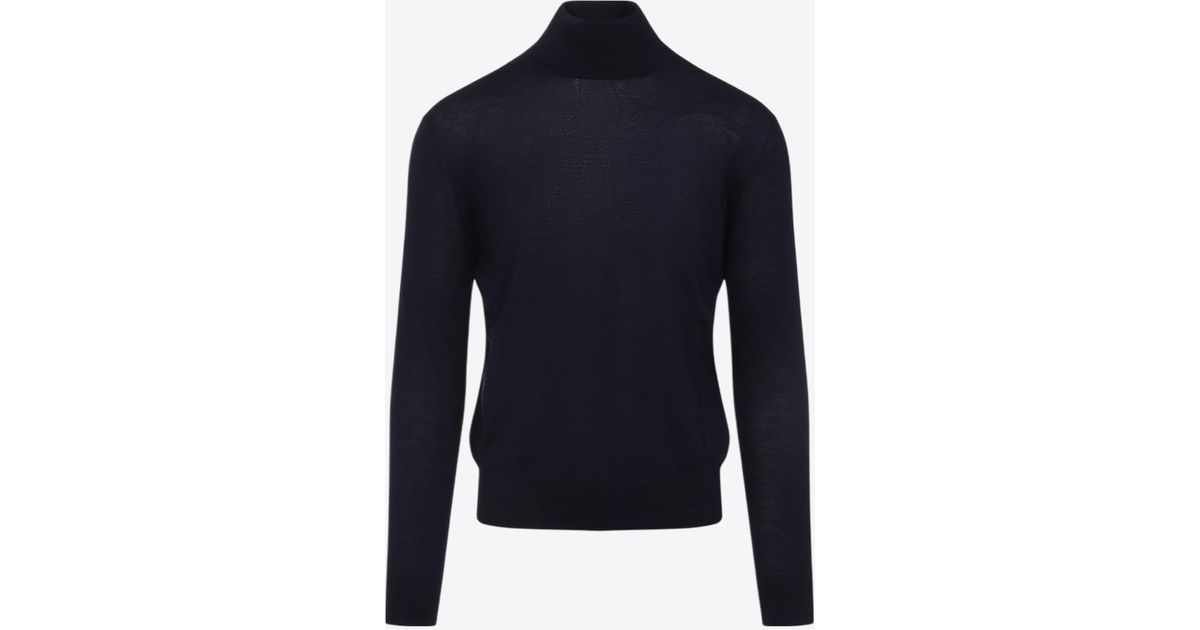 Saint Laurent Turtleneck Wool And Cashmere Sweater in Blue for Men | Lyst