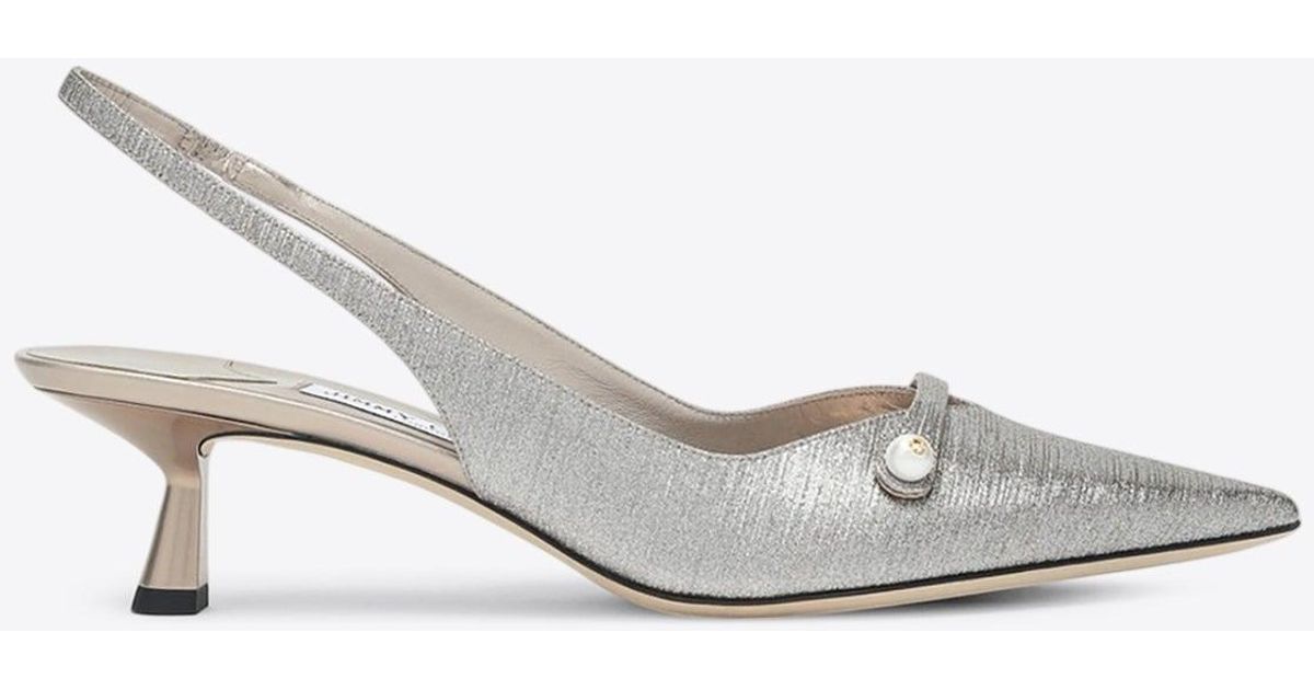 Jimmy Choo Amita 45 Metallic Leather Slingback Pumps in White | Lyst