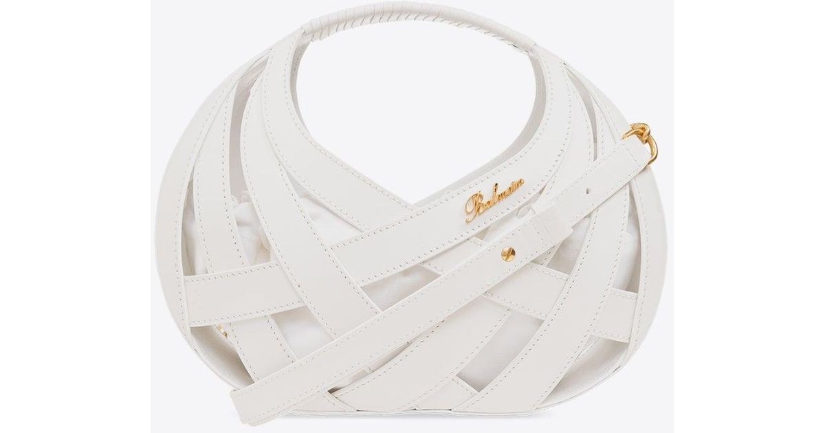 Balmain Logo-Detail Leather Basket Bag in White | Lyst