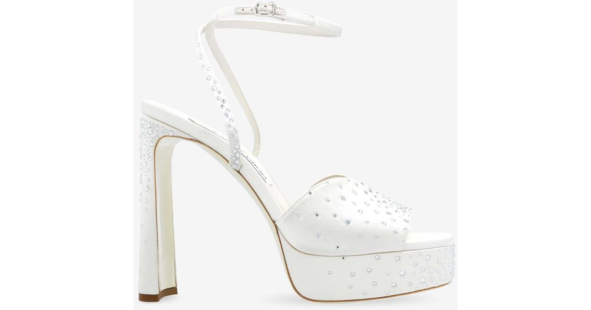 Jimmy Choo Karli 125 Crystal Satin Platform Sandals in White | Lyst