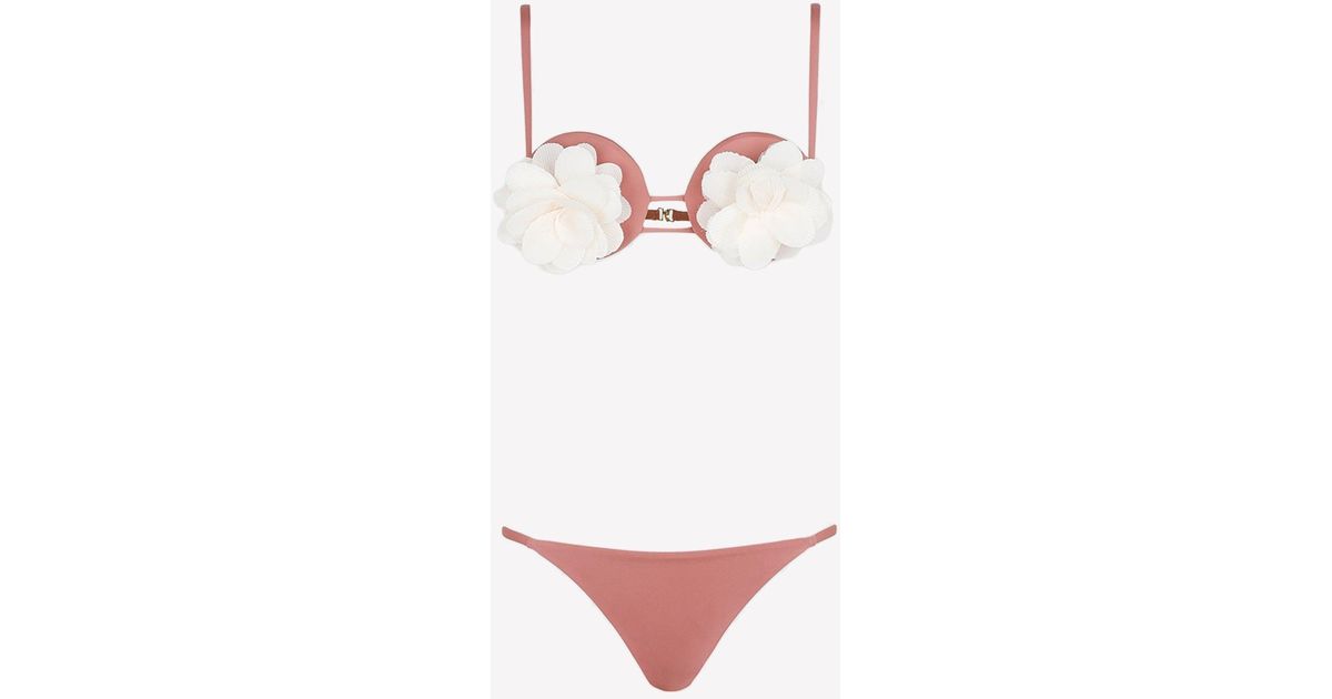 Larevêche Synthetic Amal Flower Applique Bikini Set In Pink Lyst Uk