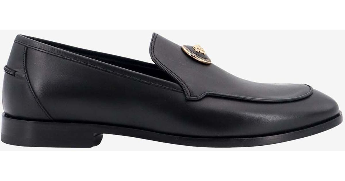 Versace La Medusa Calf Leather Loafers in Black for Men | Lyst
