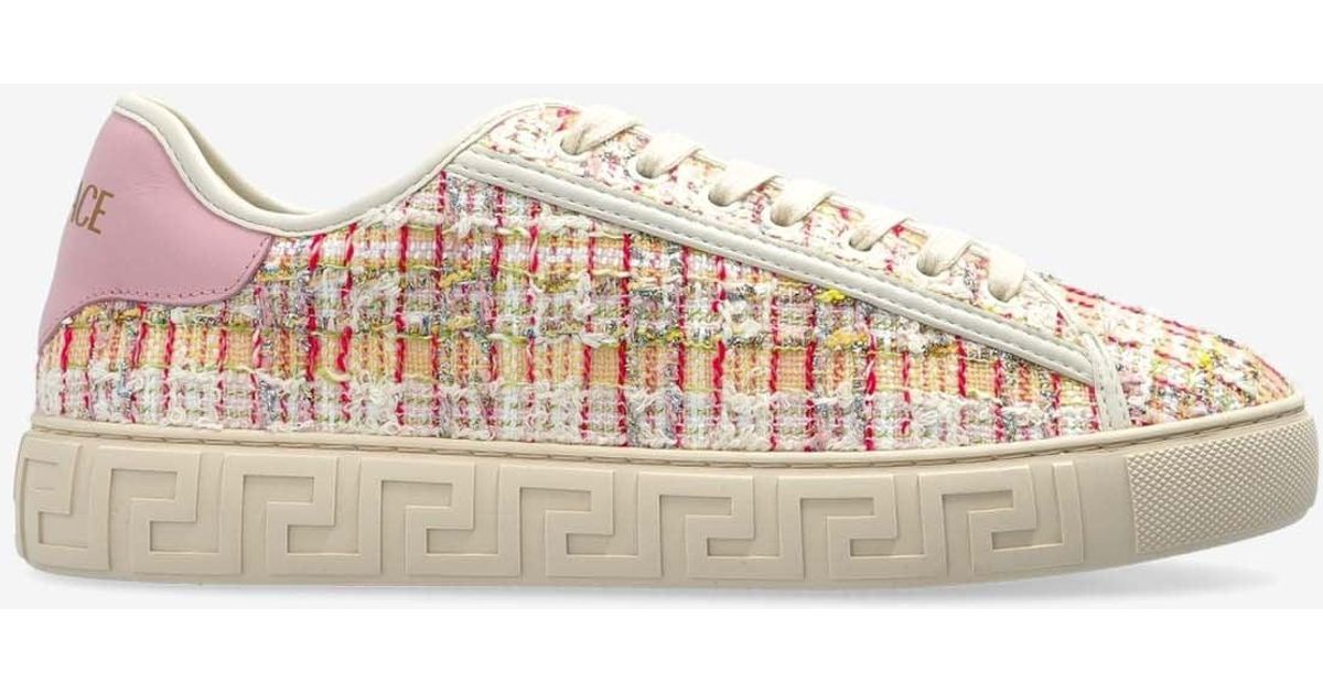 Versace Tweed Greca Low-Top Sneakers in White | Lyst