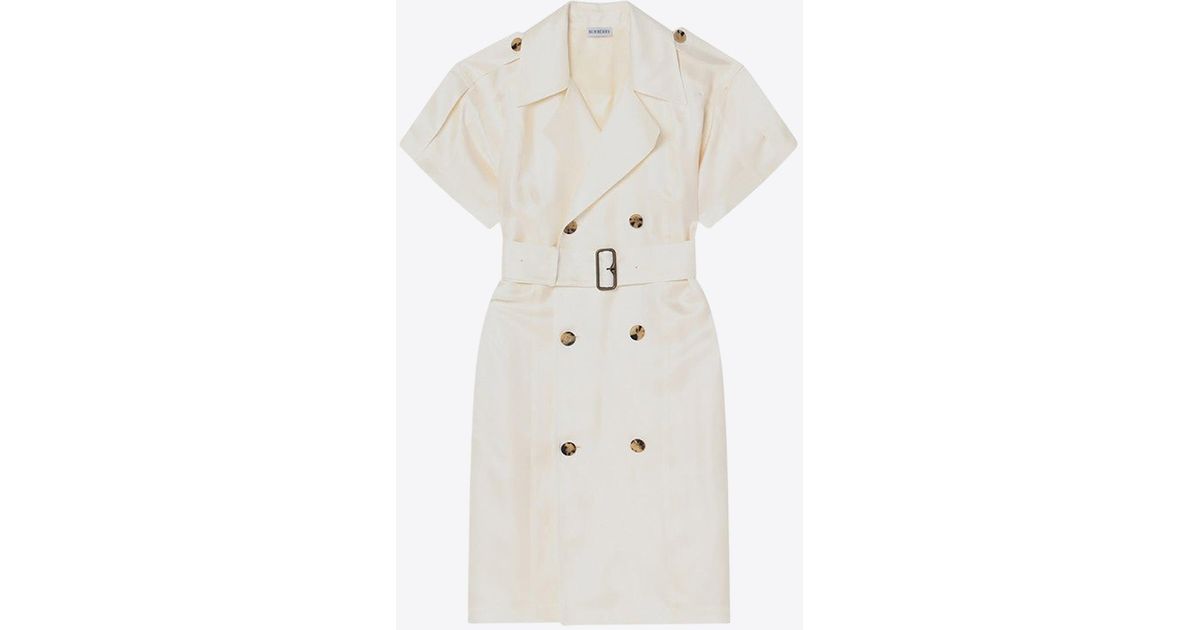 Burberry Double-Breasted Mini Trench Dress in White | Lyst