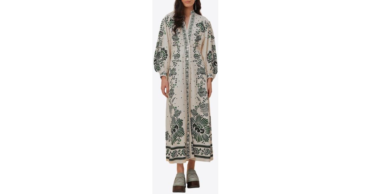 FARM Rio Forest Soul Long-Sleeved Maxi Dress in White | Lyst