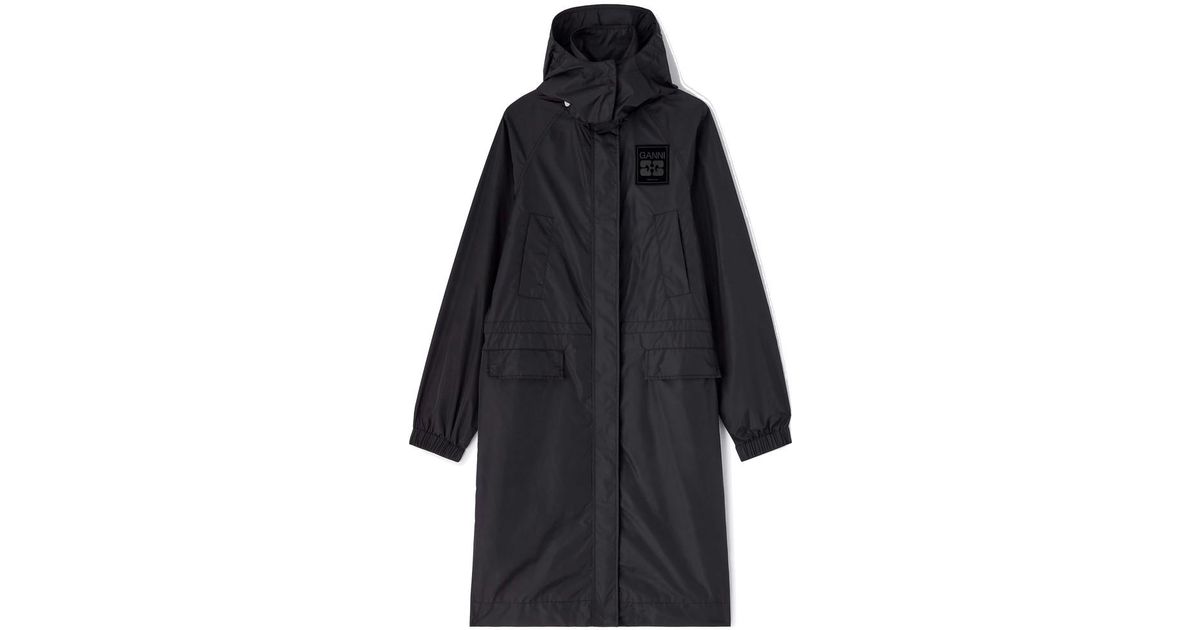 Ganni Flyweight Banana Graphic Long Parka in Black | Lyst UK