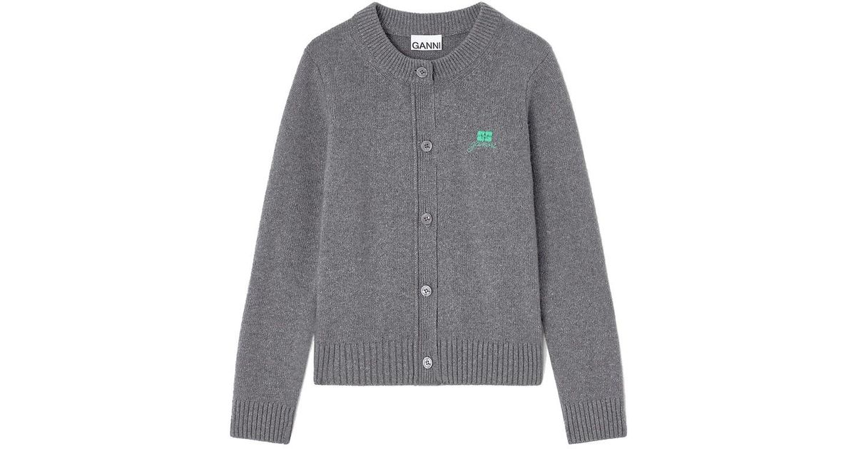 Ganni Future Wool Mix Cardigan in Grey | Lyst UK