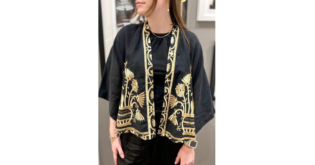 Greek Archaic Kori Crete Kimono Jacket in Black | Lyst UK