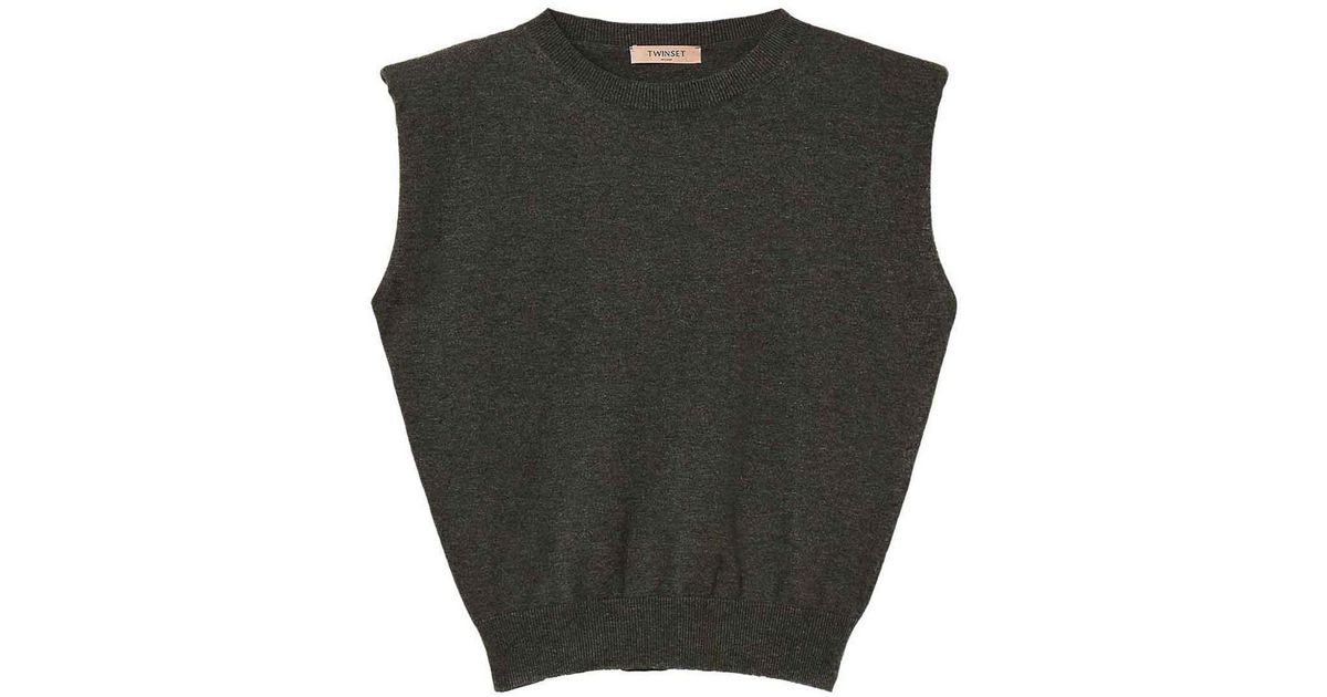 Twinset Vest With Padded Shoulders in Gray | Lyst