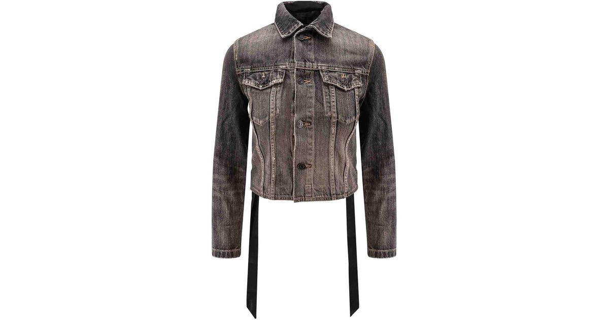 Balenciaga Intertwining Lace Cropped Denim Jacket in Black | Lyst