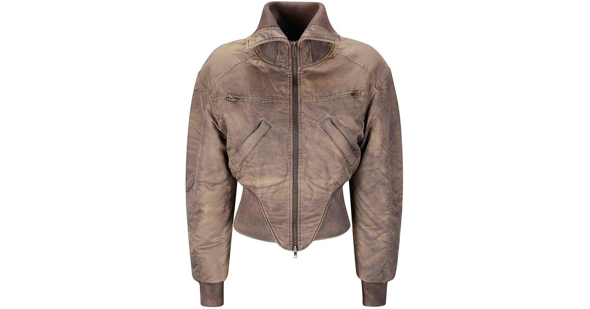 KNWLS Washed Bomber Jacket With Corset Style Hem in Brown | Lyst