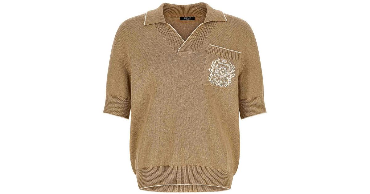 Balmain Embroidery Polo Shirt in Natural for Men | Lyst UK
