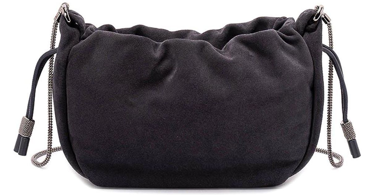 Brunello Cucinelli Suede Mini 'Mellow' Bucket Bag in Black | Lyst UK