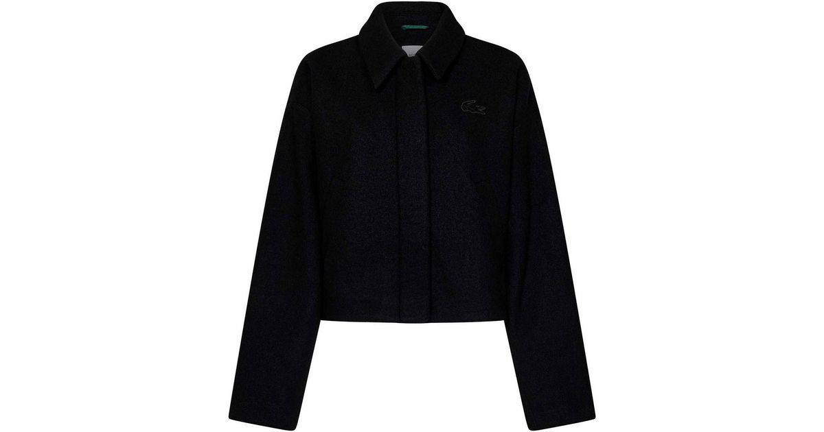 Lacoste Short Boucl Wool Oversize Jacket in Black | Lyst