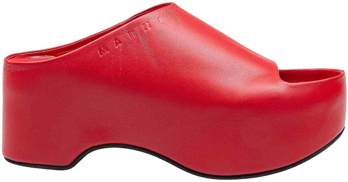 Marni Slide With Chunky Clog in Red | Lyst