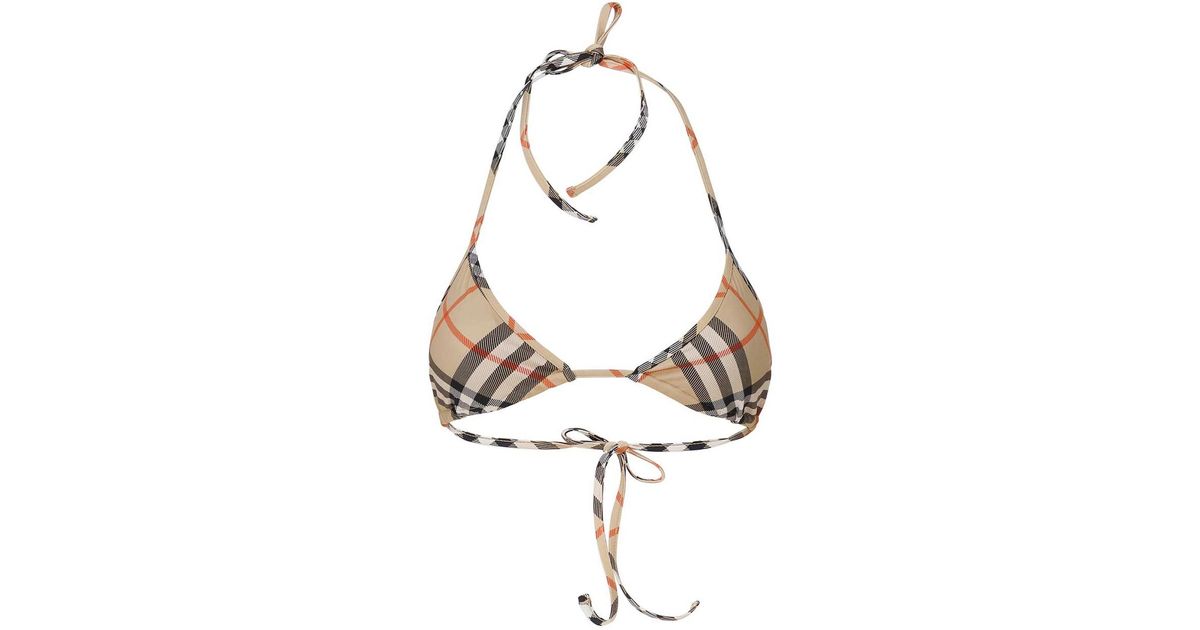 Burberry Vintage Check Nylon Lace-Up Swimsuit Top in White | Lyst