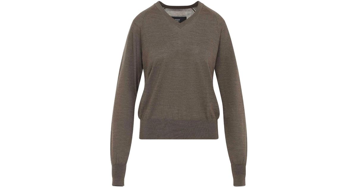 Phoebe Philo Shrunk V-Neck Sweater in Grey | Lyst UK