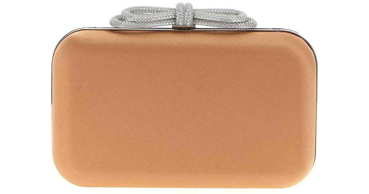 Mach & Mach Double Bow Satin Clutch in Natural | Lyst