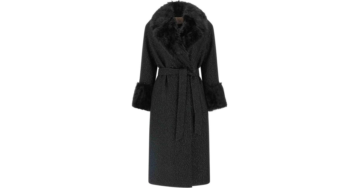 Twinset Lam Thread Coat in Black | Lyst UK