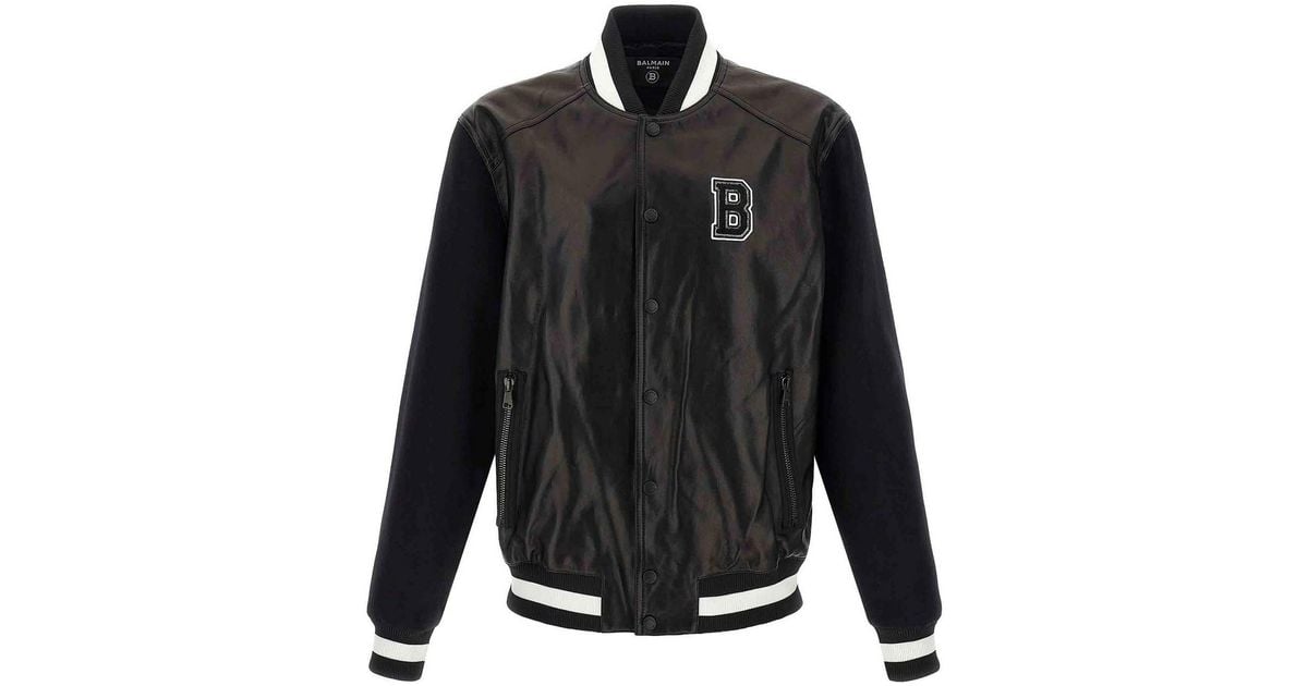 Balmain Varsity Bomber Jacket in Black for Men | Lyst