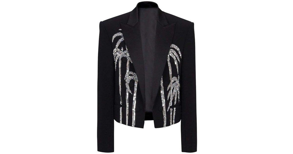 Balmain Cropped Palm Embroidered Blazer in Black for Men | Lyst