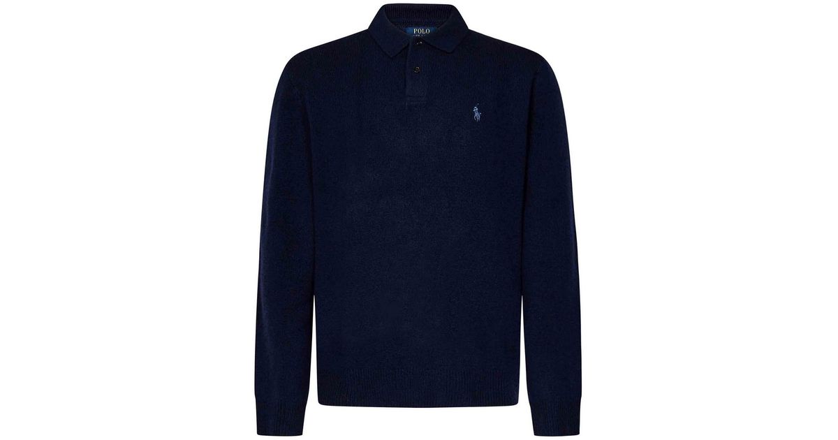 Polo Ralph Lauren Cashmere Knit Long-Sleeved Polo Shirt in Blue for Men | Lyst