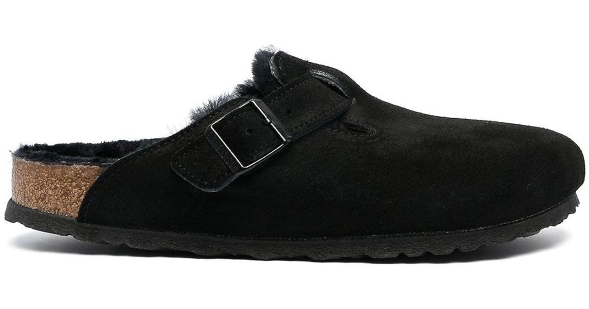 Birkenstock Boston Shearling Slippers in Black for Men | Lyst UK