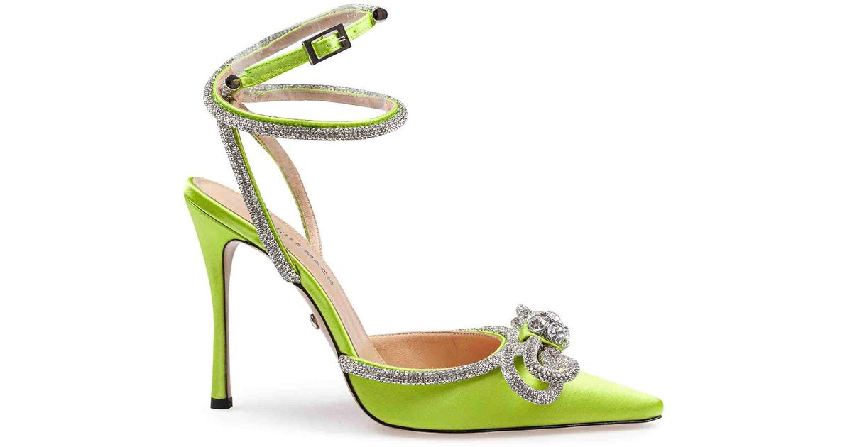 Mach & Mach Satin Double Bow Pumps in Green | Lyst