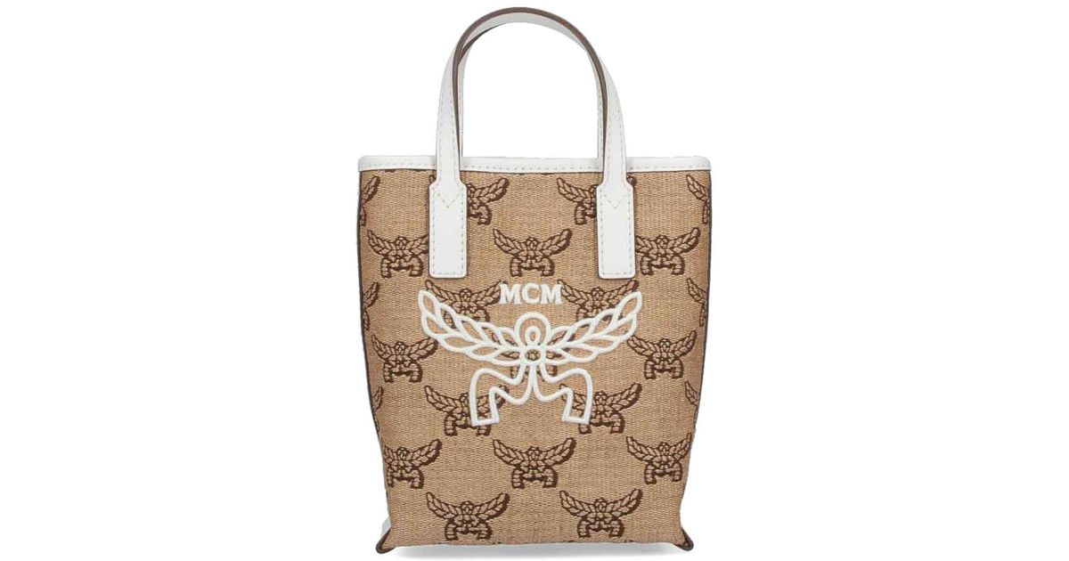 MCM Logo Tote Stock Exchange in Natural | Lyst