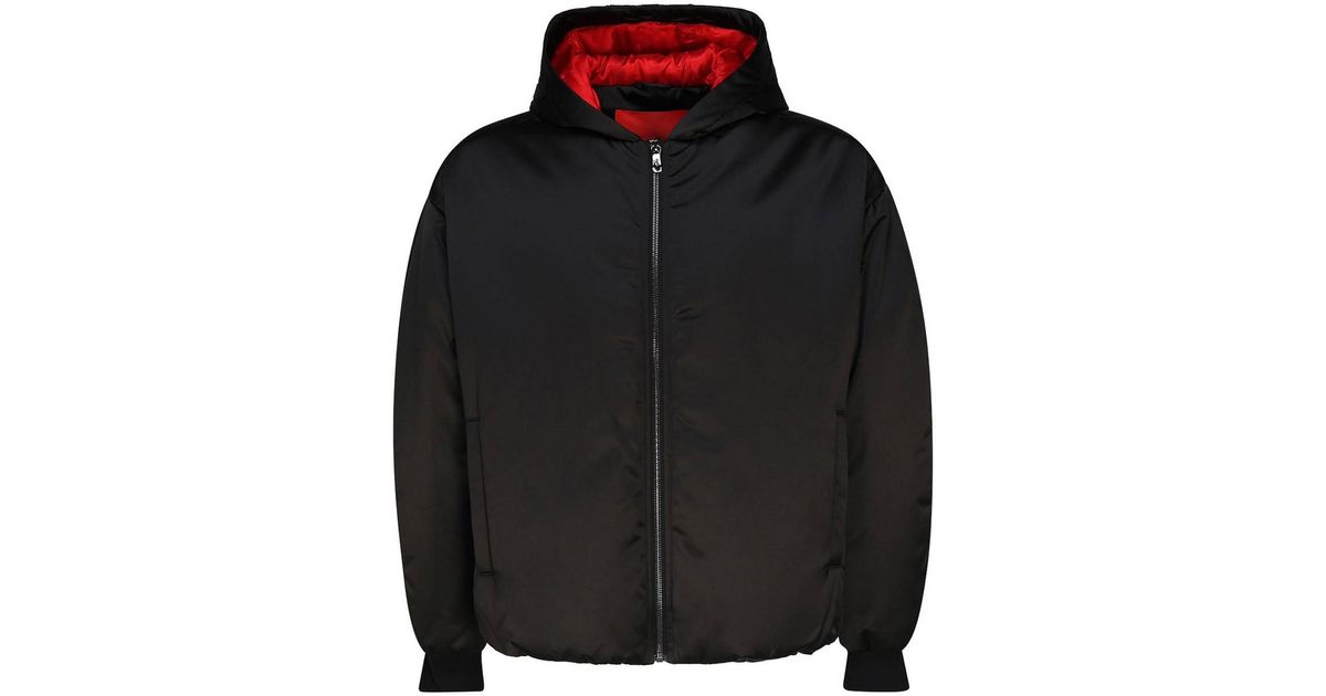 Ferrari Shiny Fabric Bomber Jacket With Hood in Black | Lyst