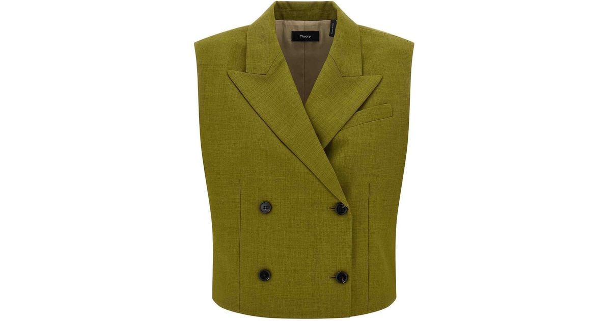 Theory Double-Breasted Vest in Green | Lyst
