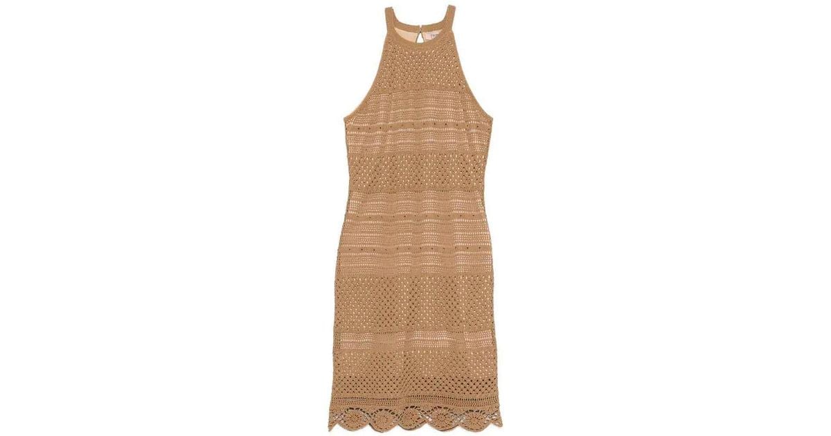 Twinset Knit Mini Dress in Natural | Lyst
