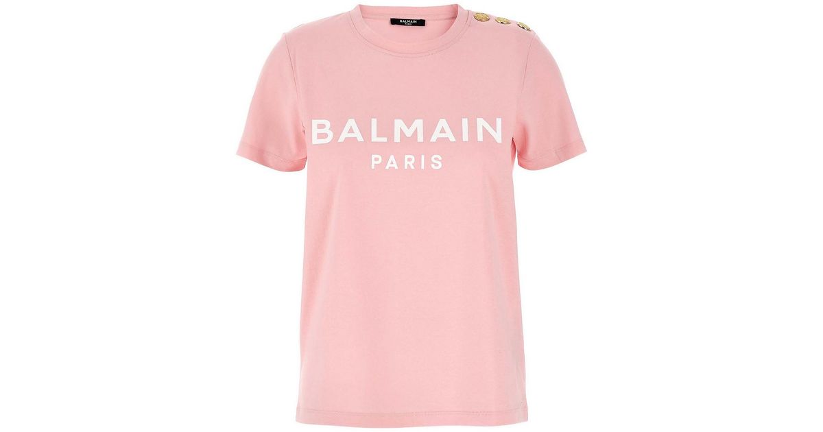Balmain Button T-Shirt in Pink | Lyst UK