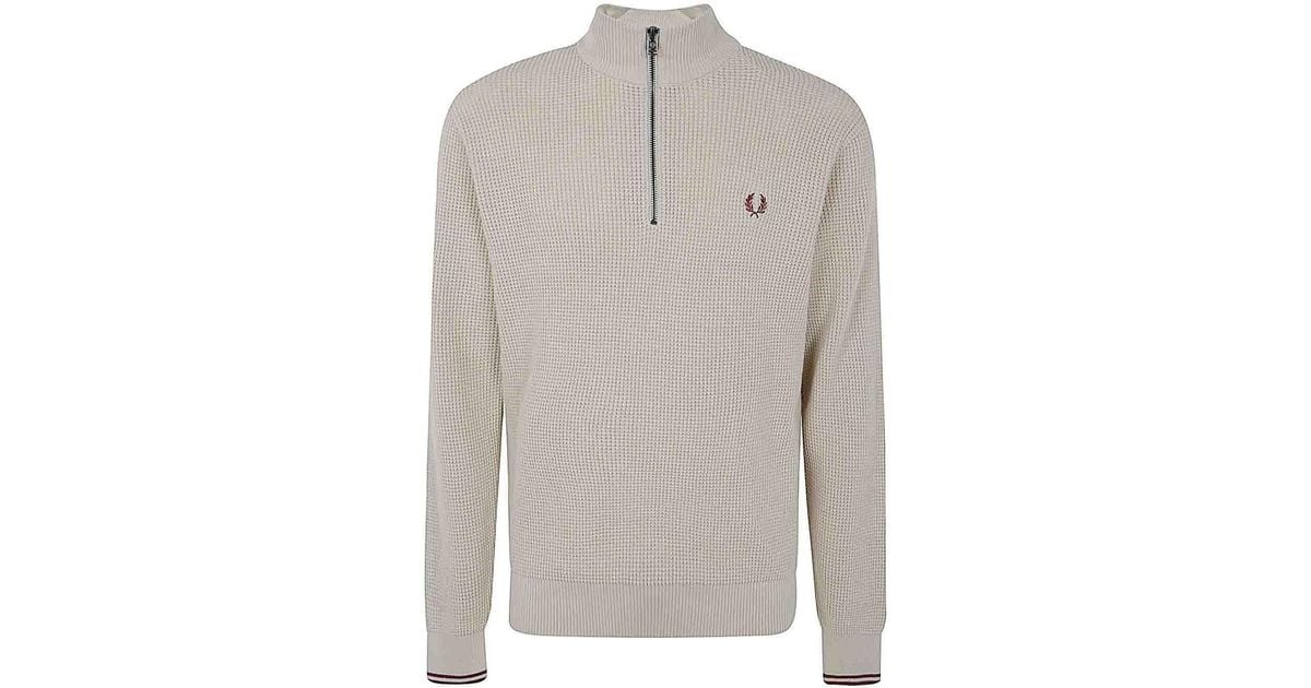 Fred Perry Waffle Stitch Half Zip Jumper in Gray for Men | Lyst