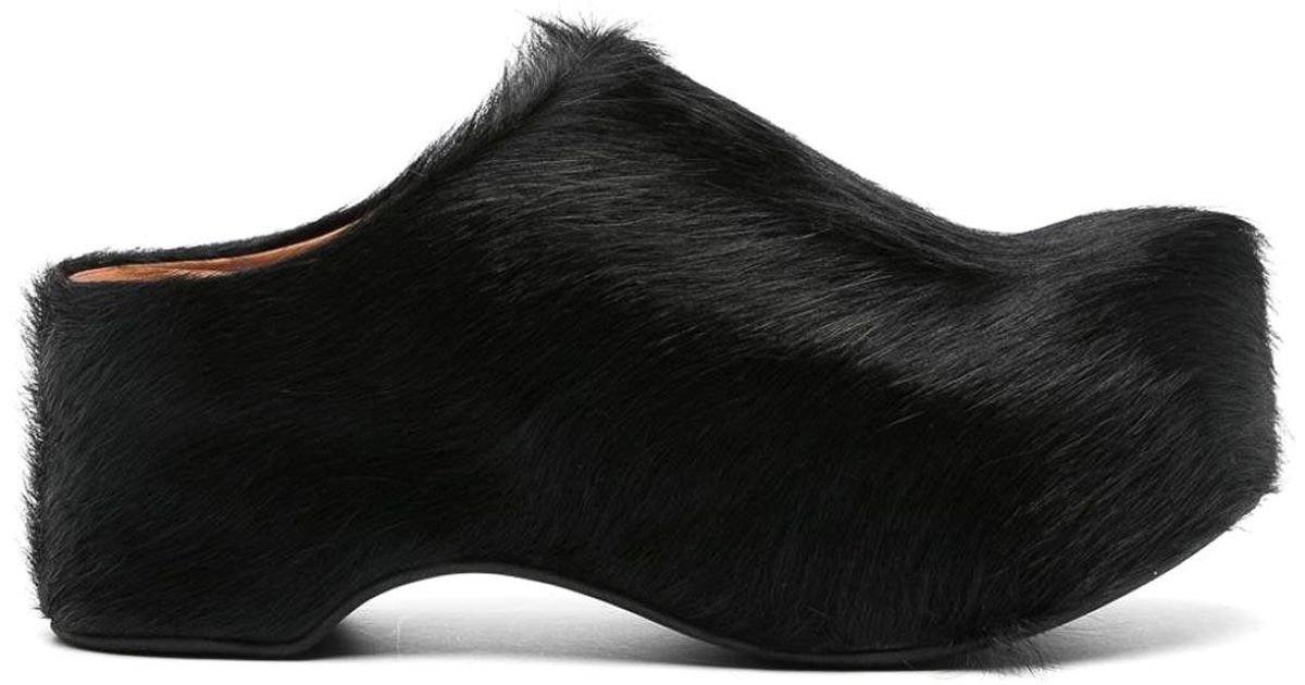 Marni 50 Long-Hair Calfskin Clogs in Black | Lyst