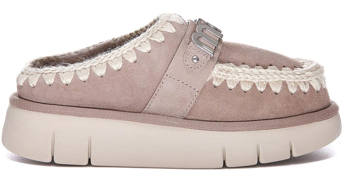 Mou Suede Platform Mules Clogs in Gray | Lyst