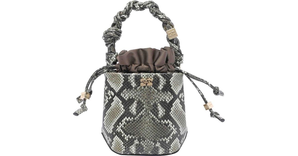 Ganni Mini Bou Snake Bucket Bag in Metallic | Lyst