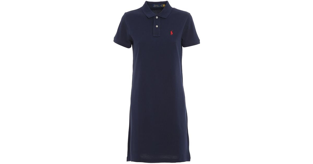 Polo Ralph Lauren Logo Embroidery Dress in Blue | Lyst UK