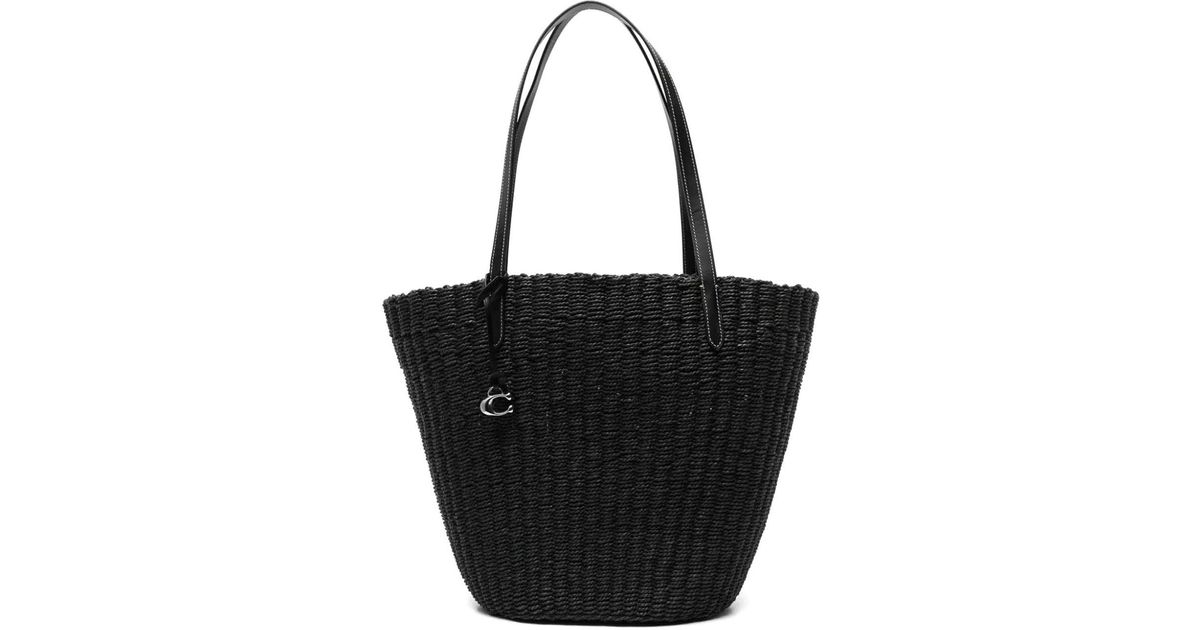 COACH Straw Tote Bag in Black | Lyst