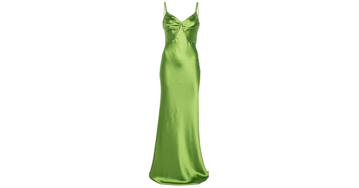 Elisabetta Franchi Long Satin Dress in Green | Lyst UK