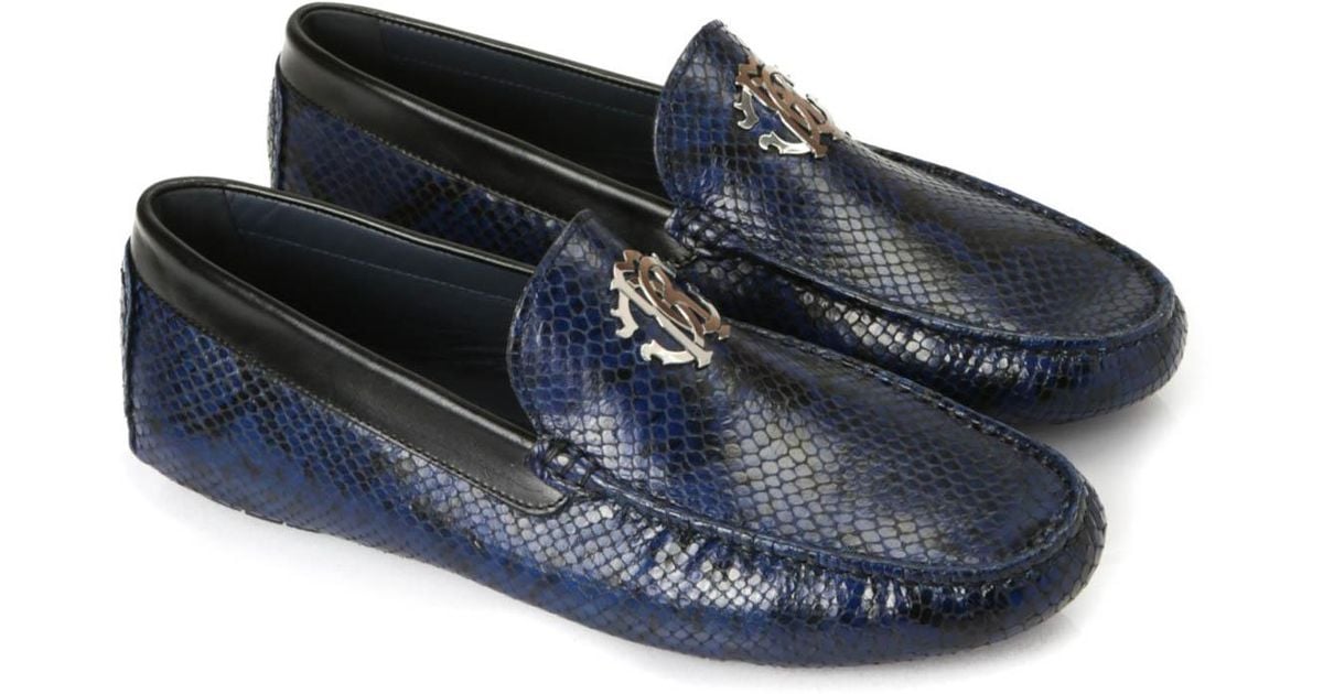 Roberto Cavalli Python Leather Loafers in Blue for Men | Lyst