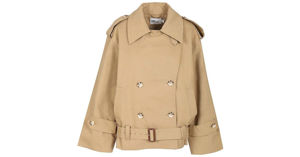 Self-Portrait Trench Coat in Natural | Lyst UK