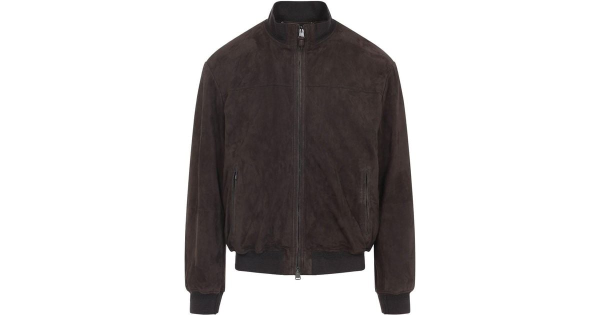 Canali Goat Leather Bomber Jacket in Grey for Men | Lyst UK