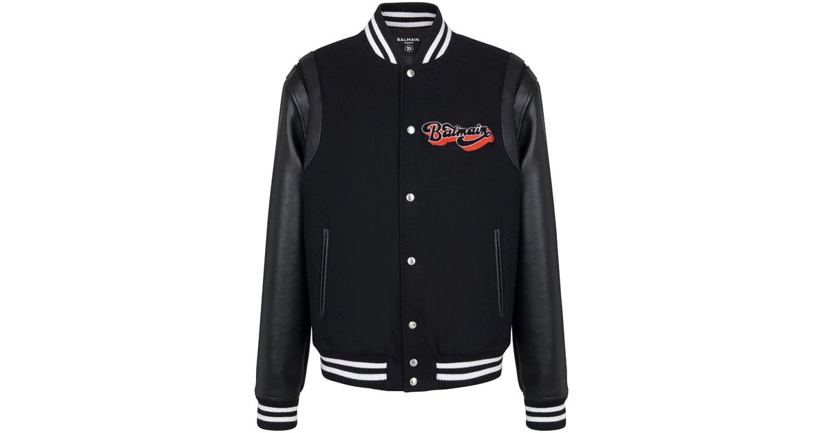 Balmain Logo Varsity Jacket in Blue for Men | Lyst