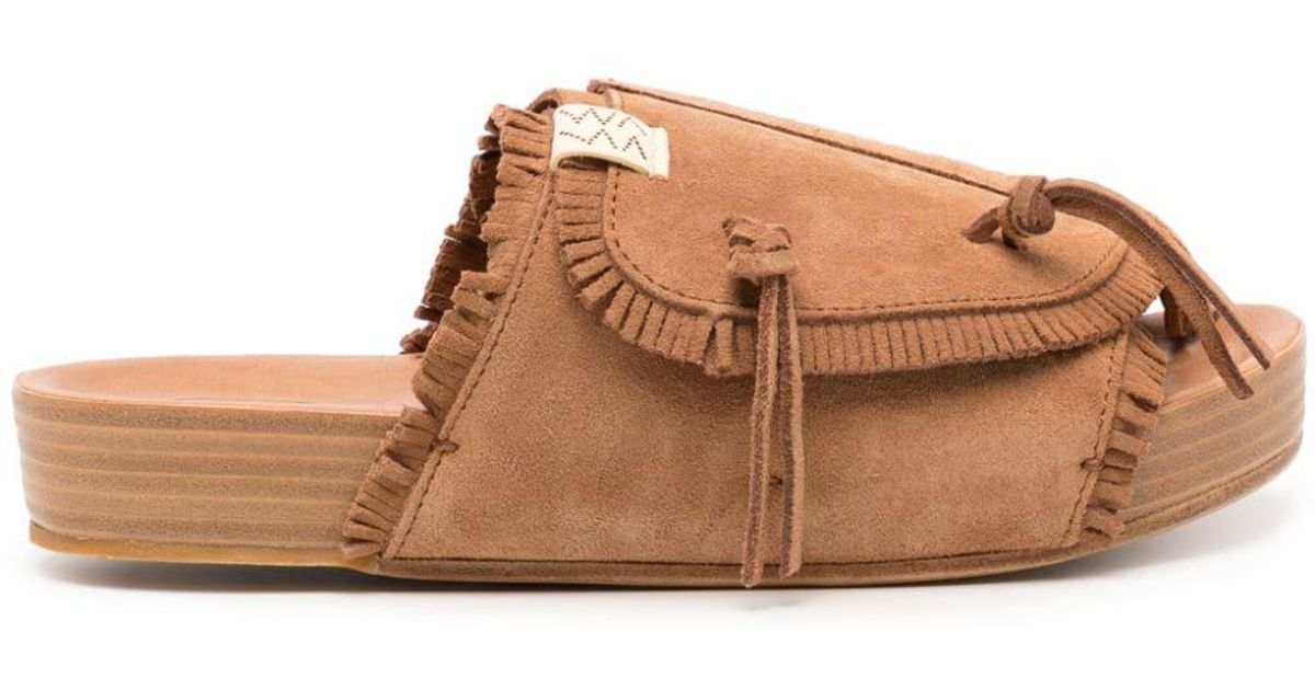 Visvim Christo Shaman Folk Suede Slides in Brown for Men | Lyst
