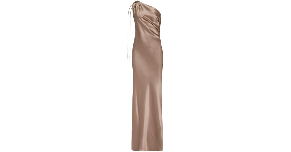 Max Mara Golden Silk One Shoulder Dress For in Natural | Lyst