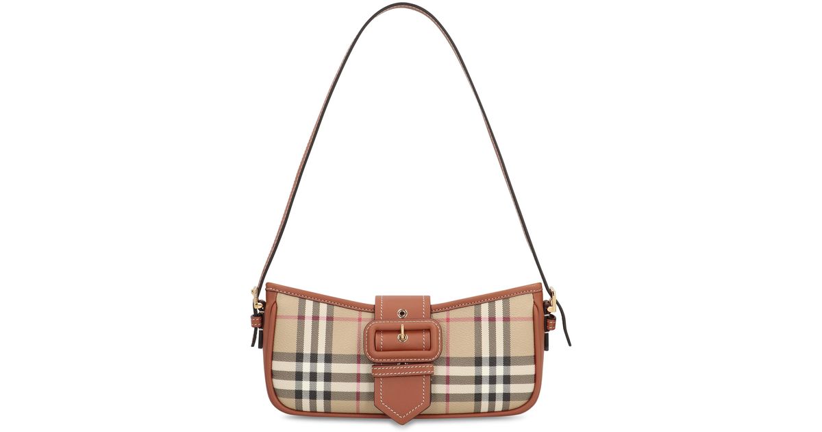Burberry Check Print Shoulder Bag in Natural | Lyst