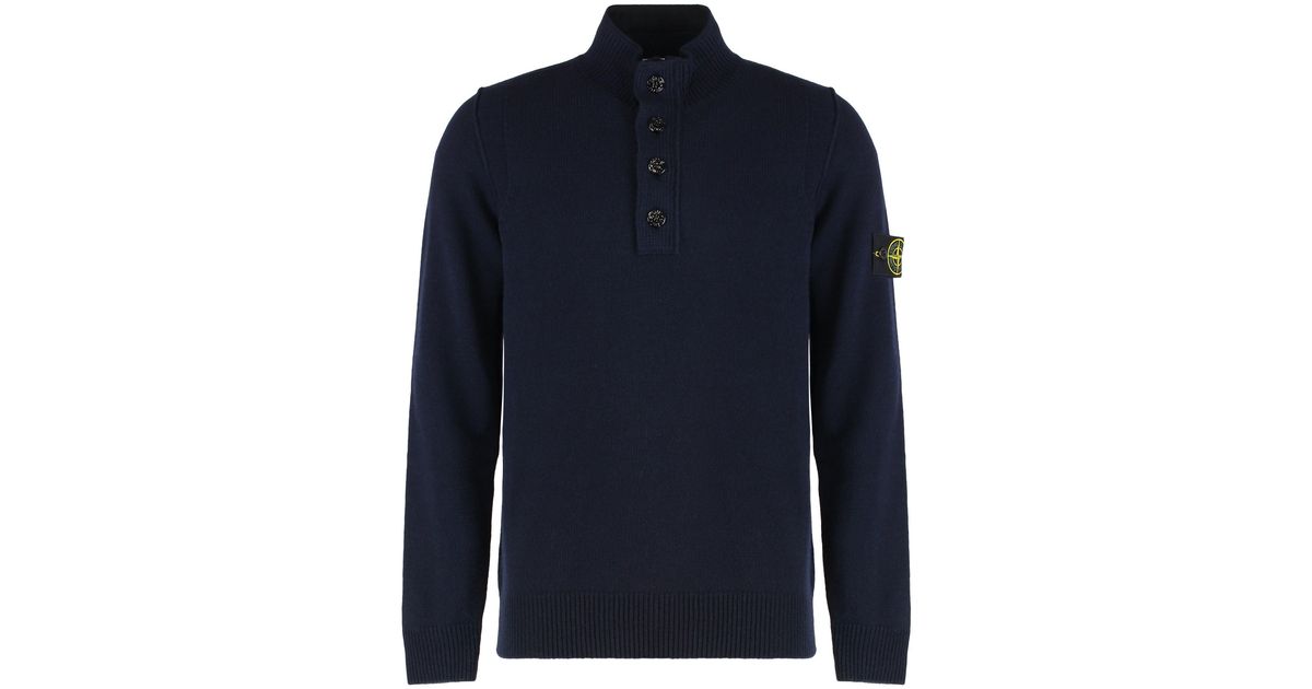 Stone Island Wool Blend Sweater in Blue | Lyst UK