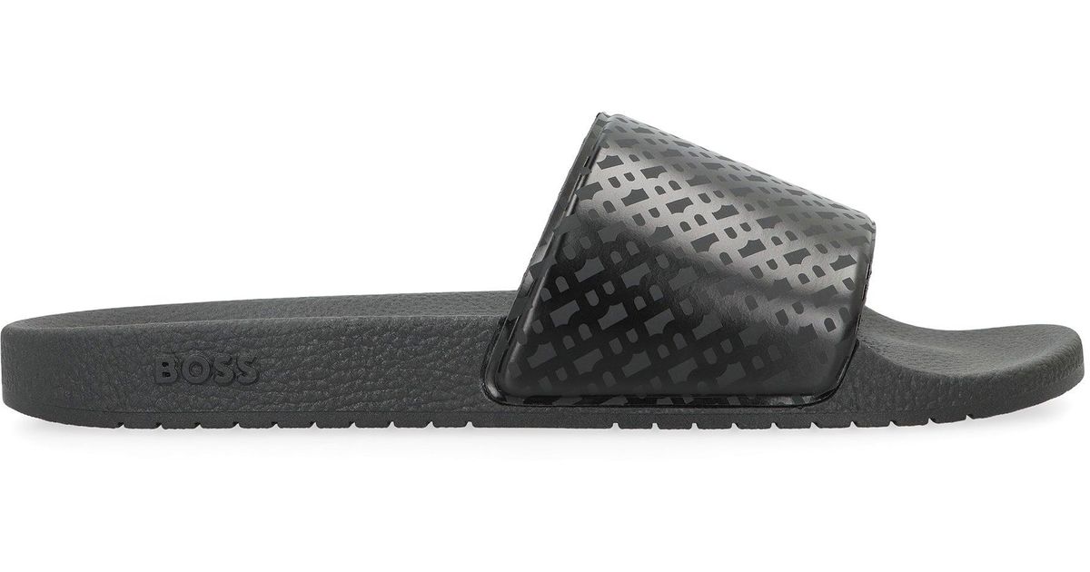 BOSS Rubber Slides in Black | Lyst UK